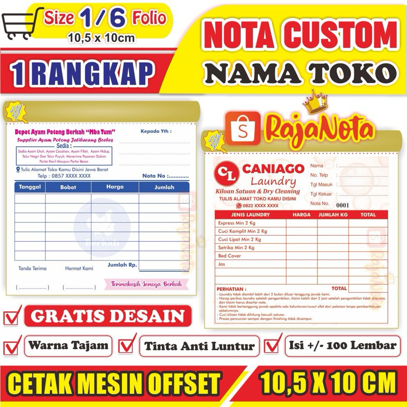 Jual NOTA CUSTOM 1/6 F - TANPA RANGKAP ukuran 1/6 FOLIO / Nota Sembako ...