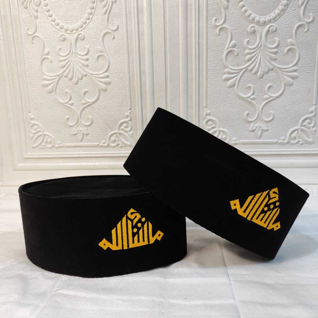 Jual Peci Songkok Kopiah Hitam Polos Logo Masya Allah Tinggi 9cm Anak ...