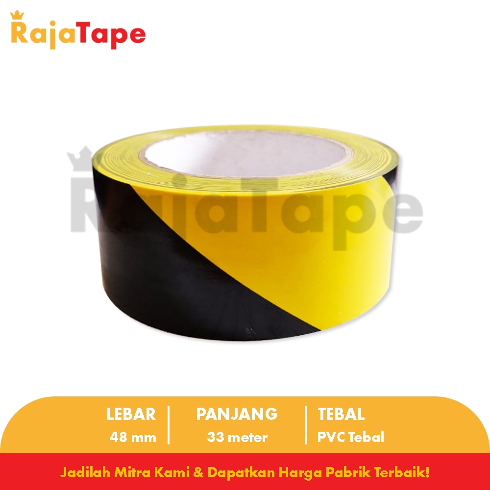 Jual Lakban Police Line /PVC Marking Tape /Lakban Lantai Hitam Kuning 48 mm x 33 Meter RAJA TAPE ...