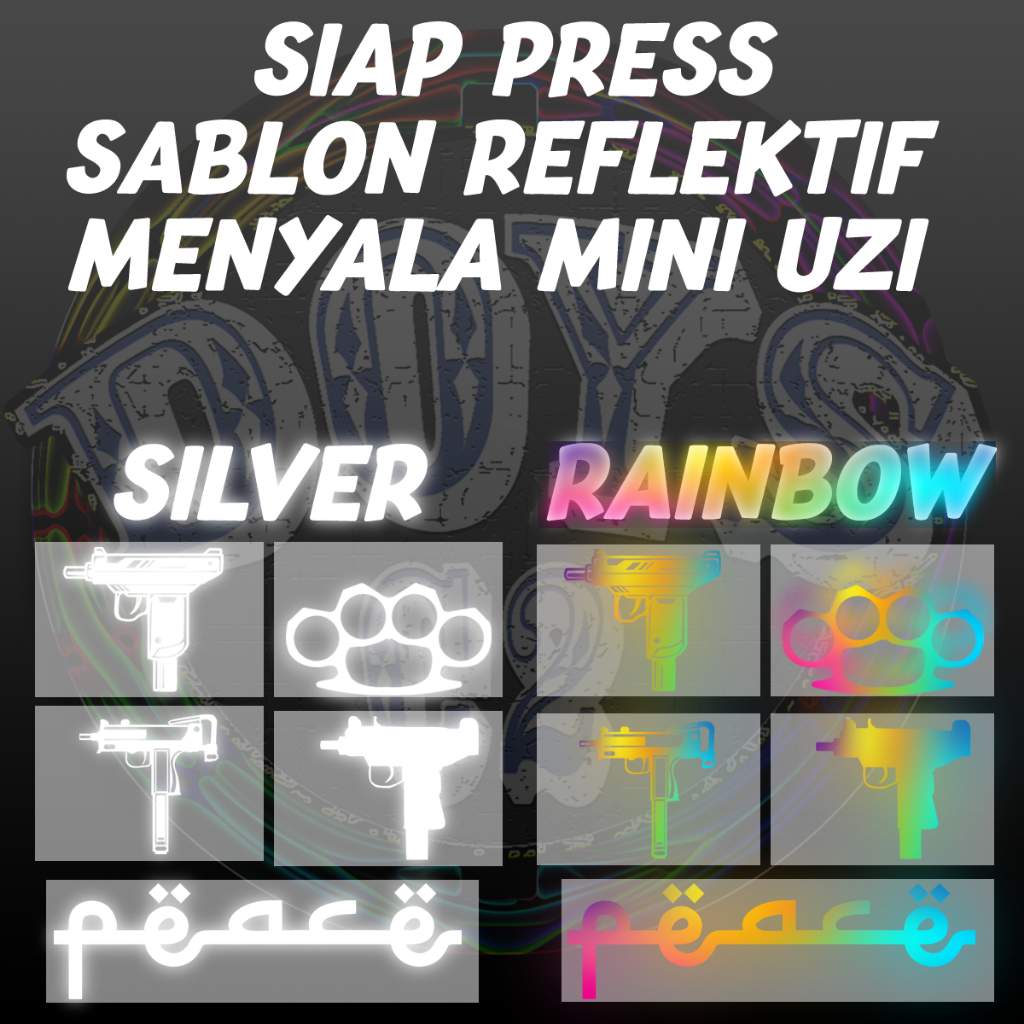 Jual SABLON MENYALA Mini uzi Reflektif Silver Sablon setrika siap press ...