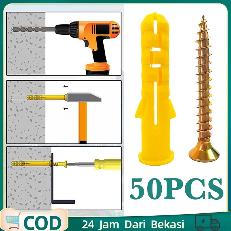 Jual 50 Set Baut Skrup Dinding Baut Dinding Tembok Angkur Nylon Wall ...