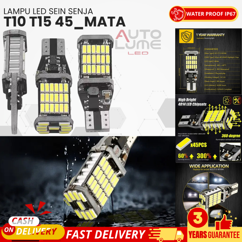 Jual Autolume Lampu Sein Motor LED T10 T15 45 Mata12V - SUPERBRIGHT ...
