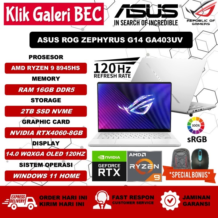 Jual Laptop Ultra Gaming Asus ROG Zephyrus G14 GA403UV Amd Ryzen 9 ...