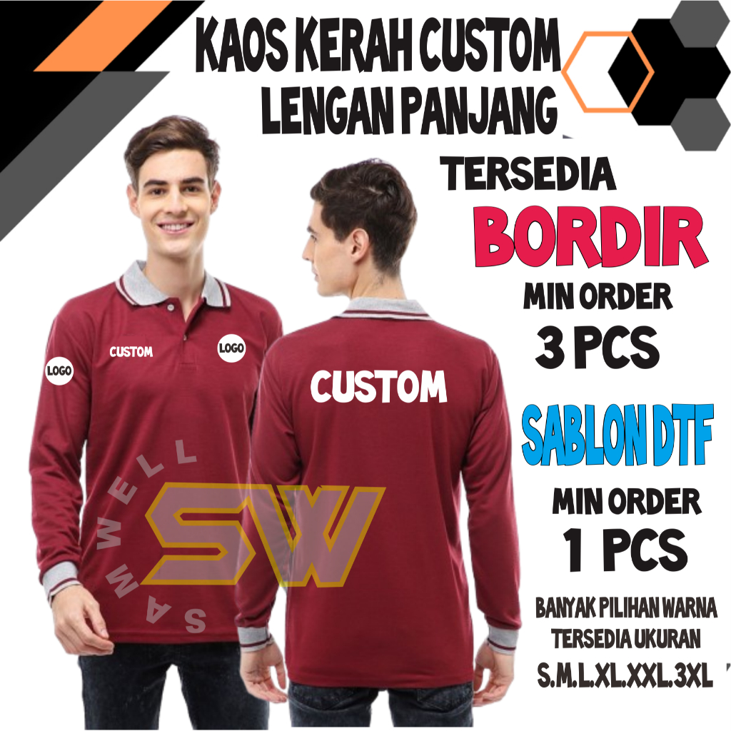 Jual Sablon Polo Costum Lengan Panjang Unisex Pria-Wanita//Polo Bordir ...