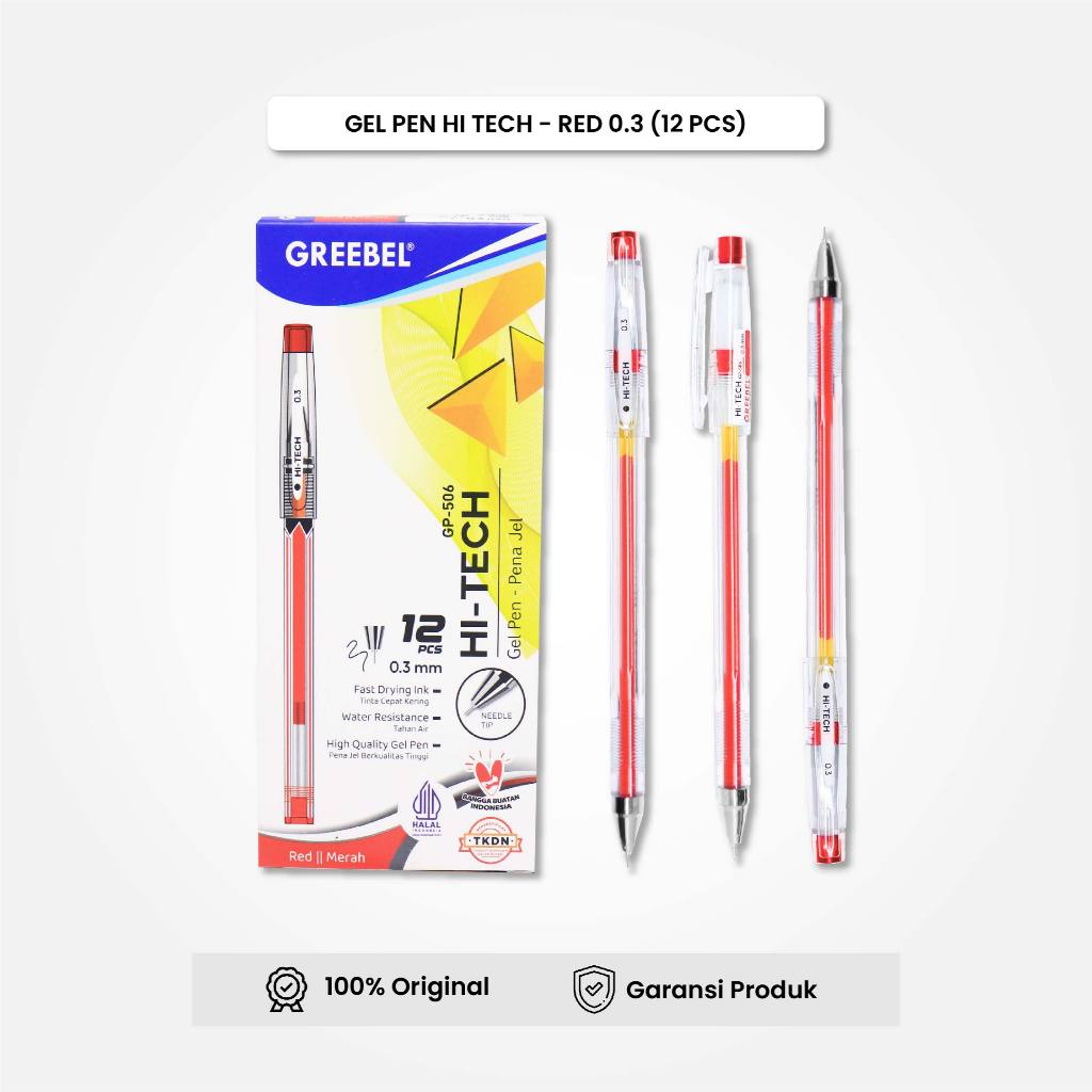Jual GREEBEL Gel Pen Pulpen Pena GP-506 Hi-Tech 0.3 Merah (12PCS/SET ...