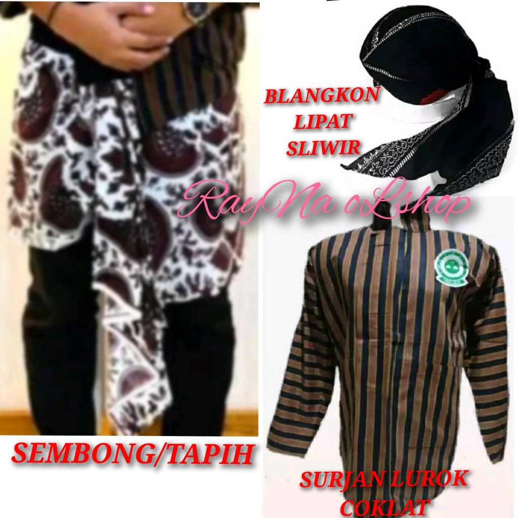 Jual 1 SET SETELAN BAJU SURJAN LURIK PRIA | SURJAN COKLAT + BLANGKON + SEMBONG/SAPIT | PAKAIAN ...