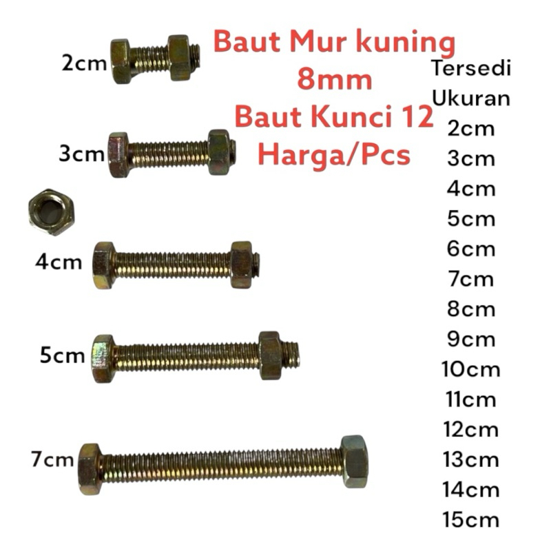 Jual BAUT MUR KUNING M8 8mm / BAUT KUNCI 12 / 10cm 11cm 12cm 13cm 14cm 15cm | Shopee Indonesia