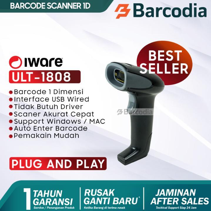 Jual BARCODIA Scanner Barcode 1D Iware 1808 Usb Black | Shopee Indonesia