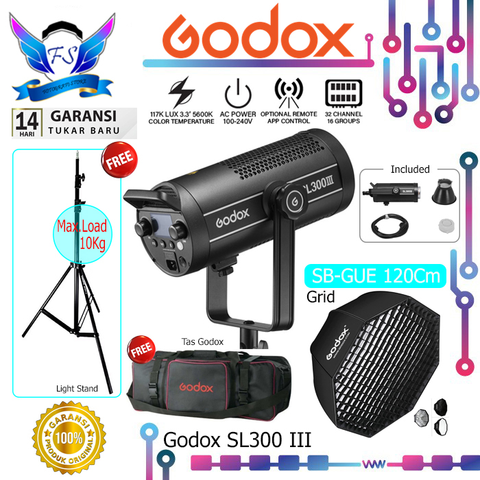 Jual Godox SL300III LED Video Light SL300 III SL300W III PAKET ORIGINAL ...
