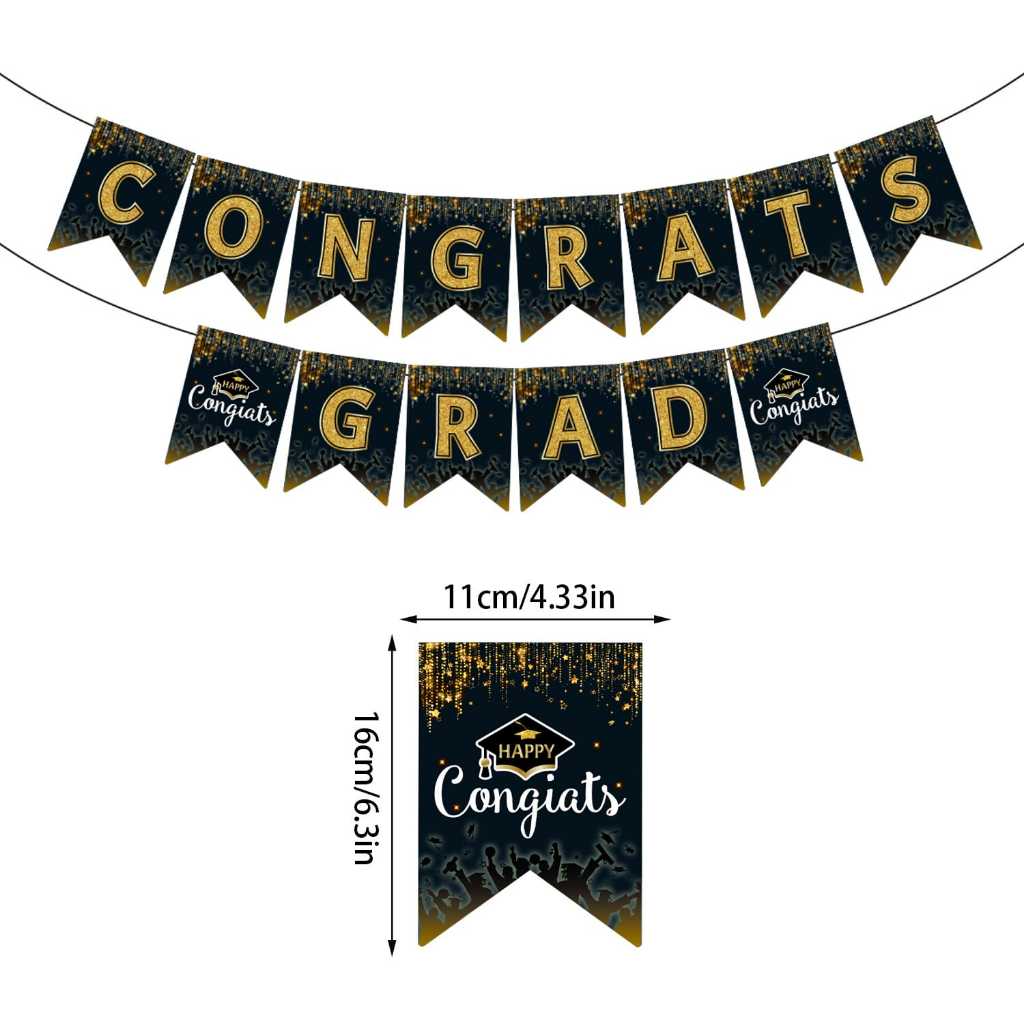 Jual Bunting Flag / Banner Wisuda / Happy Graduation Hot Print Gold ...
