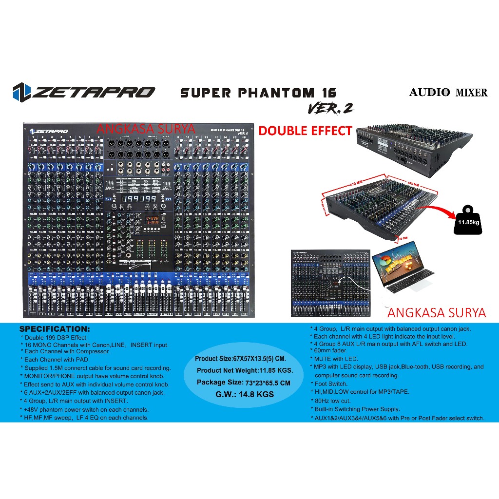 Jual MIXER AUDIO ZETAPRO SUPER PHANTOM 16 VER 2 ORIGINAL , COMPRESSOR, DOUBLE EFFECT / ZETAPRO ...