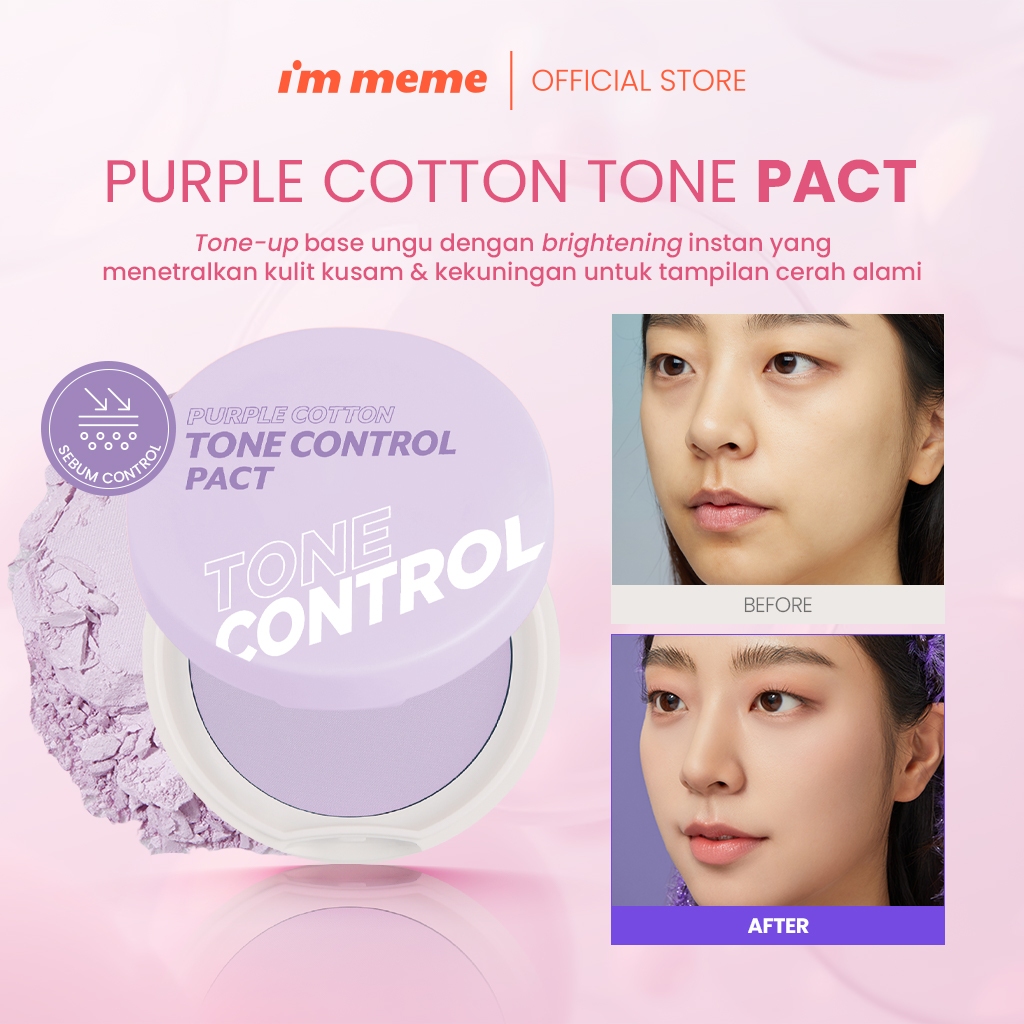 Jual I'M MEME Purple Cotton Tone Control Pact | Shopee Indonesia