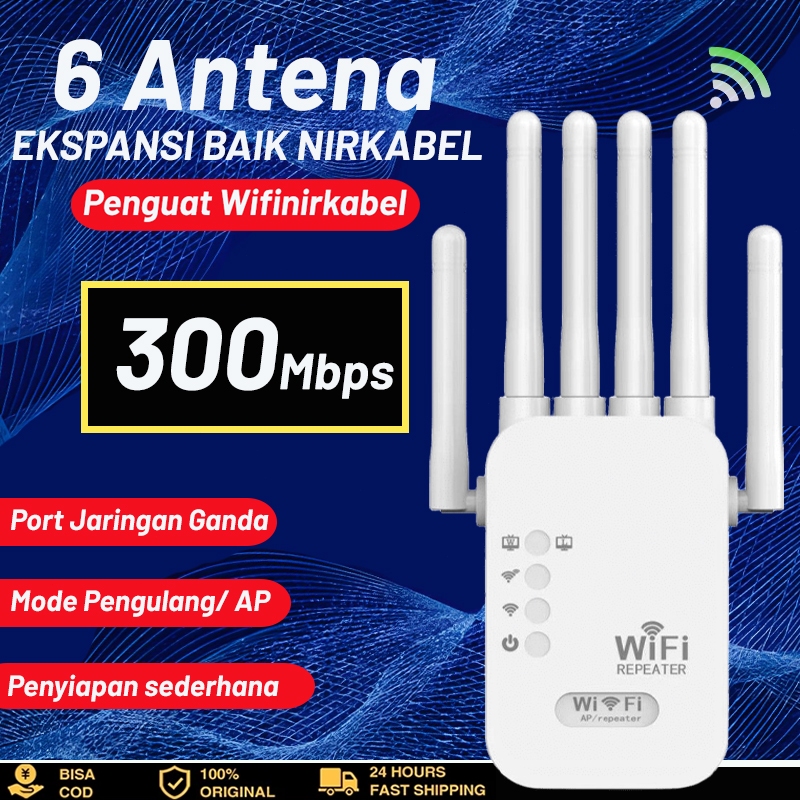 Jual WiFi Repeater Wireless 6 Antena WiFi Extender WiFi Amplifier Mini Repeater 300Mbps Pemancar ...