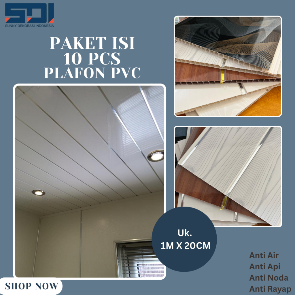 Jual PAKET 10 PCS PLAFON PVC TERBARU UKURAN 1METER TEBAL 20CM DEKORASI ...