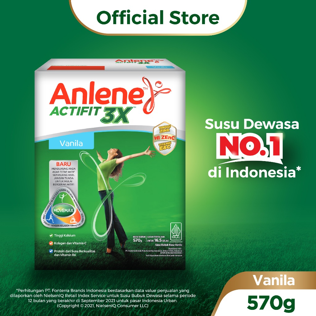 Jual Anlene Actifit 3X Susu Bubuk Dewasa Vanila 570g - Nutrisi Tinggi Kalsium Untuk Tulang ...