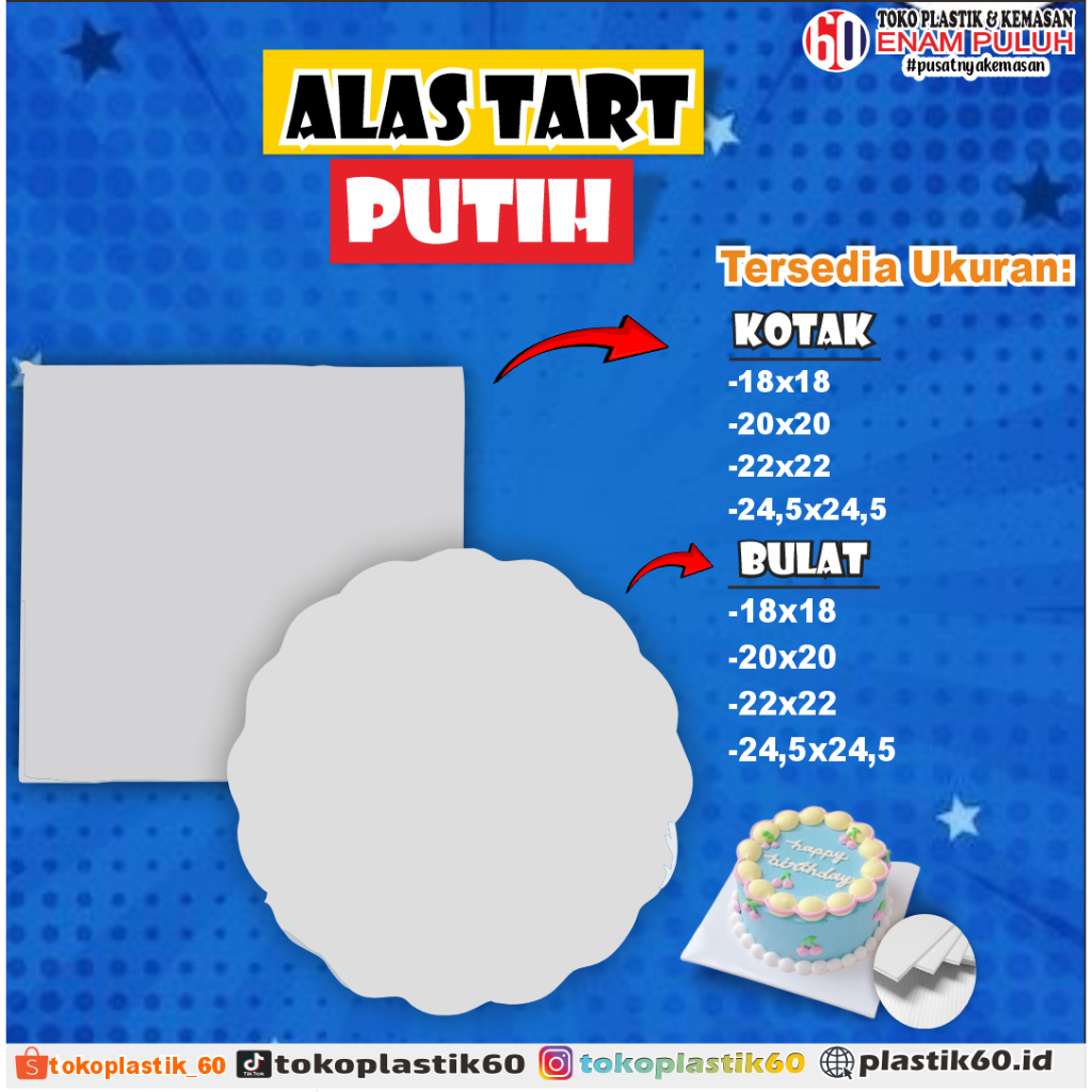 Jual Alas Tart Bulat PUTIH / Tatakan Kue Kotak/ Alas Kue Tart / Alas ...