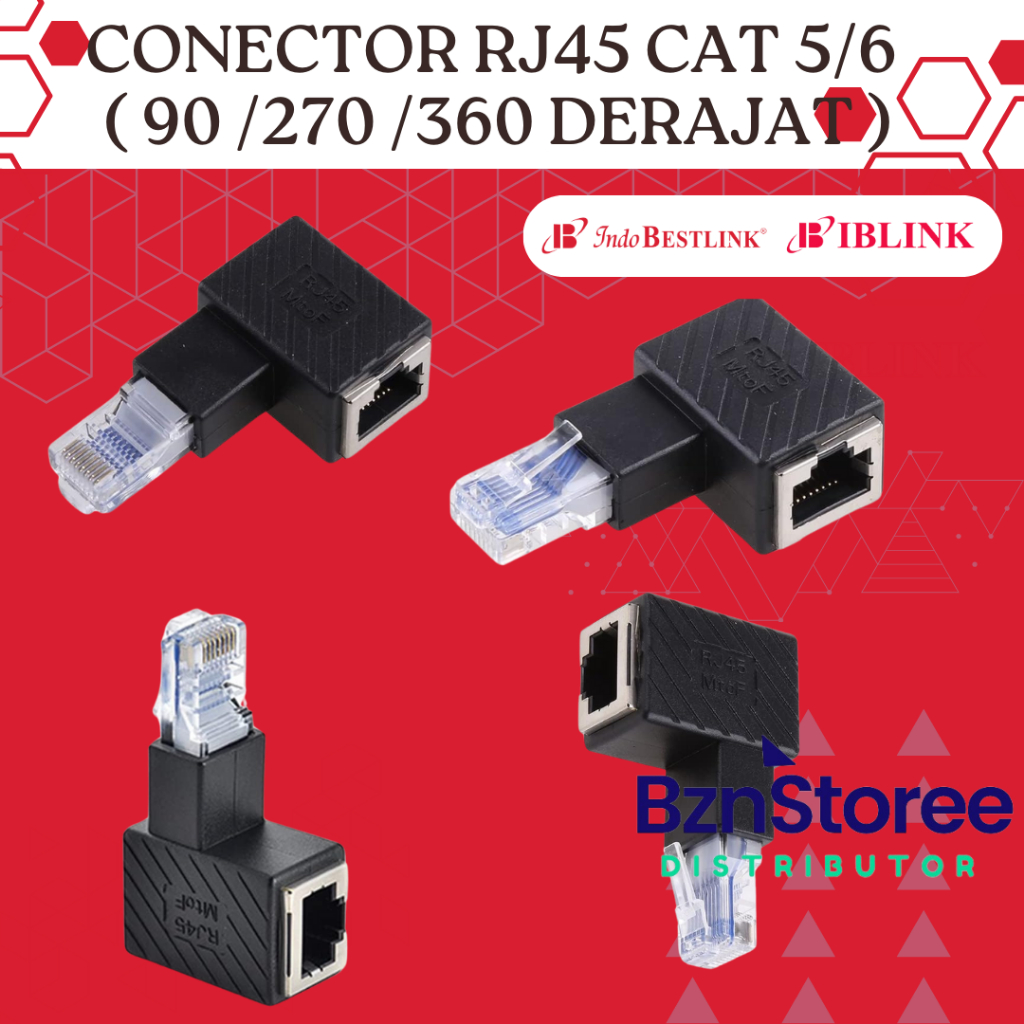 Jual Conector LAN ethernet RJ45 CAT 6 Male to Female L 90°270°360° /KONEKTOR RJ45 CAT6 BAREL ...
