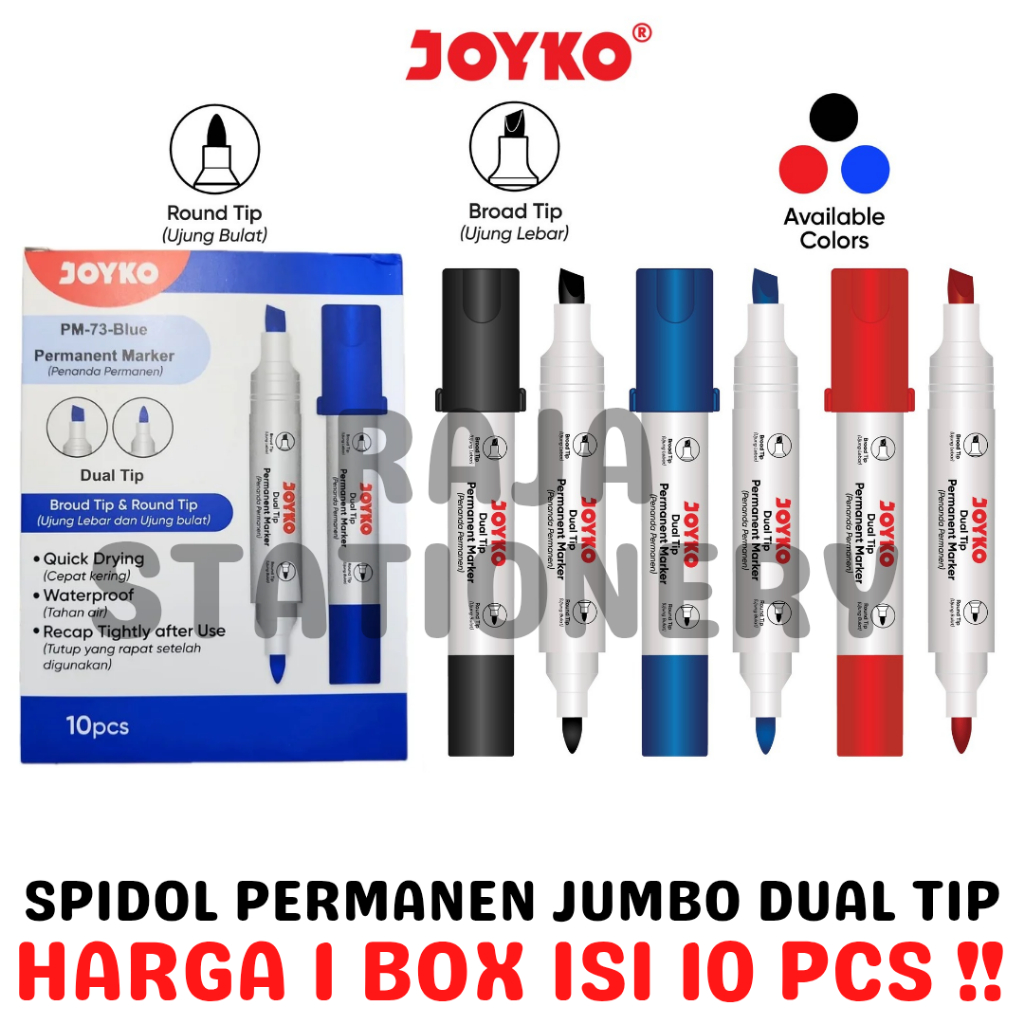 Jual JOYKO PERMANENT MARKER JUMBO ROUND TIP CHISEL TIP BLACK BLUE RED ...