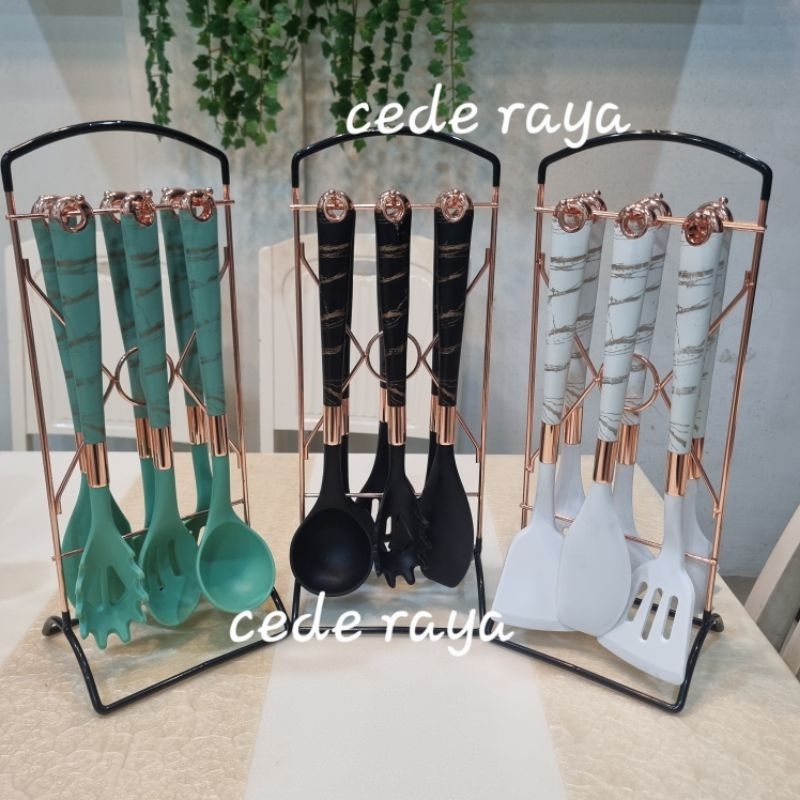 Jual spatula sutil kitchen set silikon gagang motif marmer gold 7 pcs ...