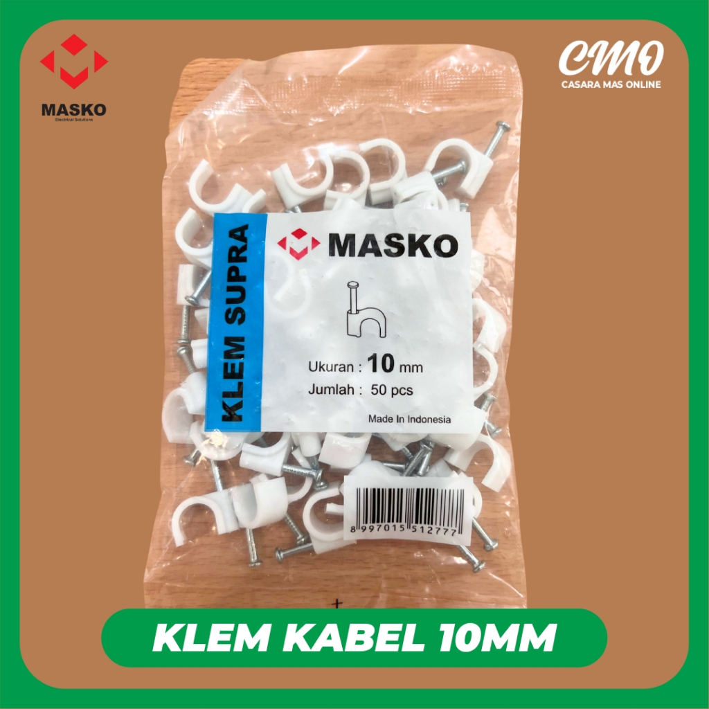 Jual KLEM KABEL MASKO (50pcs) - Round Cable Clip Putih ukuran 10mm ...
