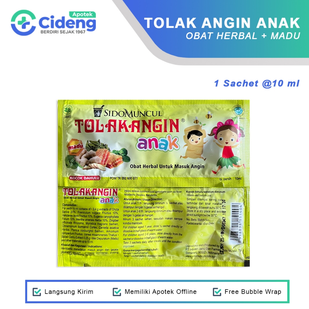 Jual TOLAK ANGIN ANAK Sachet 10ml Obat Herbal Masuk Angin Sido Muncul ...
