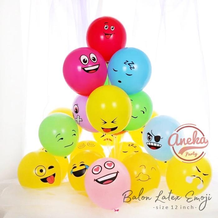 Jual Balon Latex Emoticon Mix Per Pack / Balon Emoji Warna Warni 12 ...