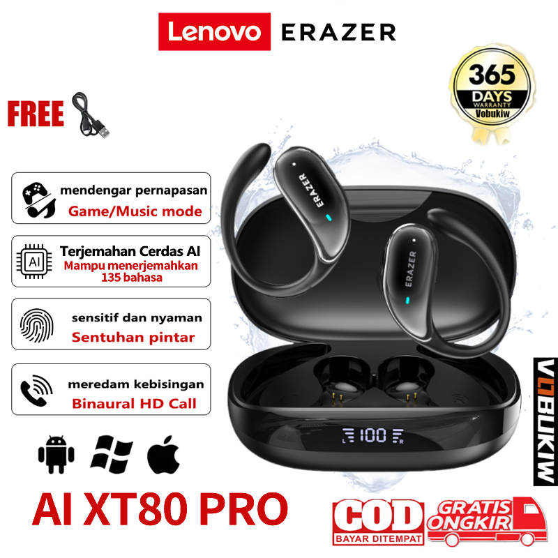 Jual 𝟭𝟬𝟬%𝗢𝗥𝗜 Lenovo XT80 PRO True wireless Bluetooth headset V5.4 HIFI Earphone Sports Gaming ...