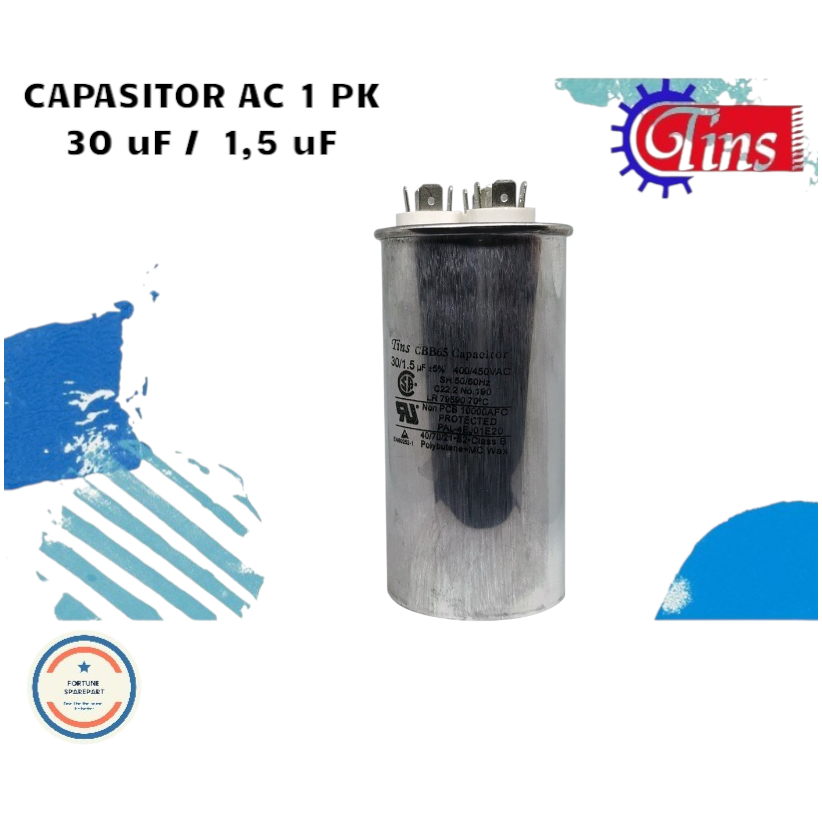Jual KAPASITOR AC LG 1 PK 3 PIN CAPASITOR TINS 30 UF + 1,5 UF BODY ALUMINIUM BERKUALITAS MEREK ...