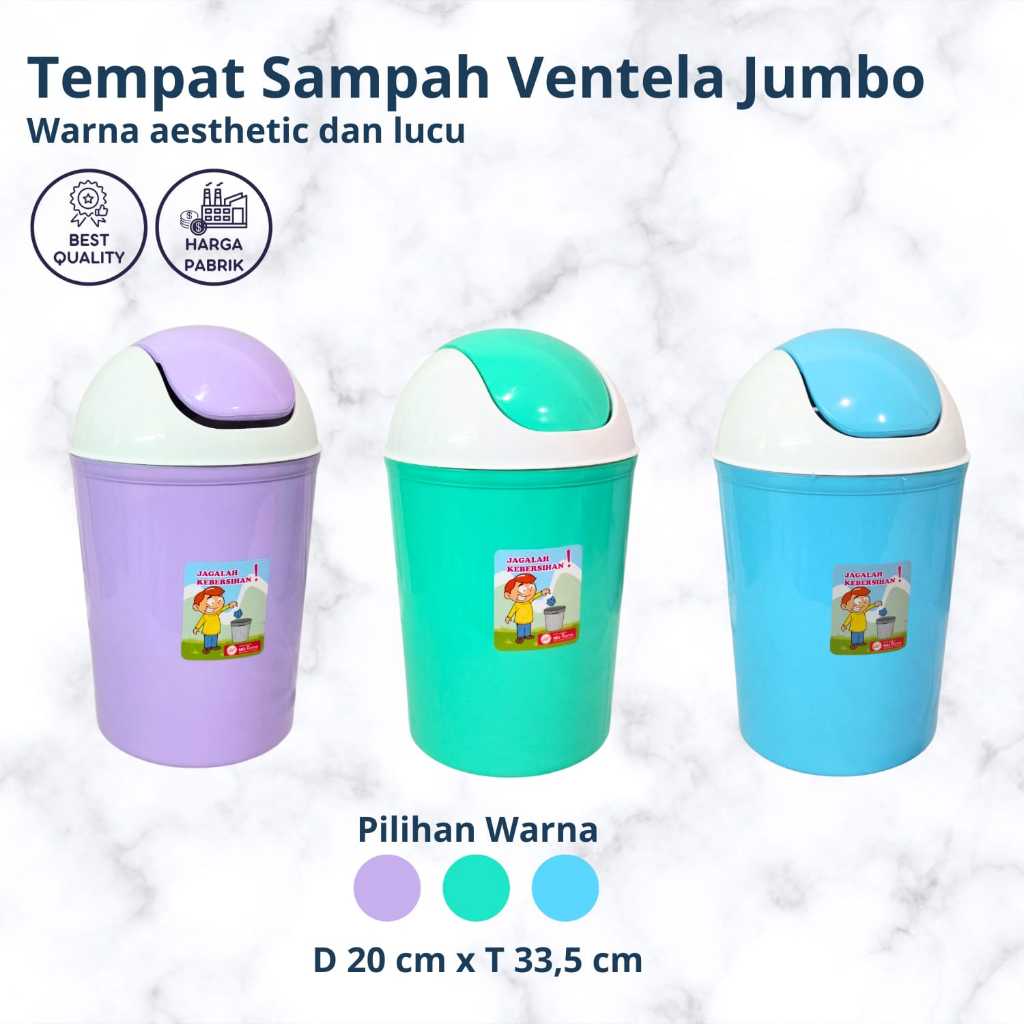 Jual Tempat Sampah Plastik Bulat Jumbo Ventela Swing – Trash Bin ...