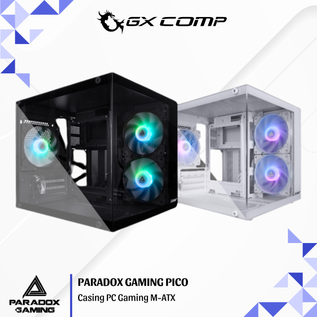 Jual Paradox Gaming Pico Black & White Free 3 Fan ARGB - Casing PC MATX ...