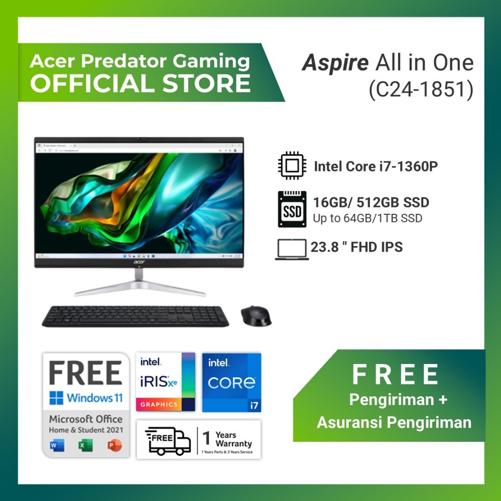 Jual ACER AIO ASPIRE C24-1851 INTEL CORE i7 1360 16GB 512GB WINDOWS 11 ...