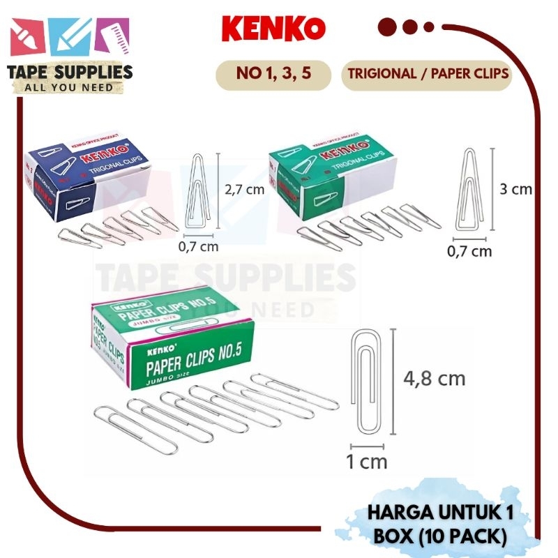 Jual (10 pack) KENKO - Trigonal Paper Clip - Klip Kertas No. 1/3/5 ...