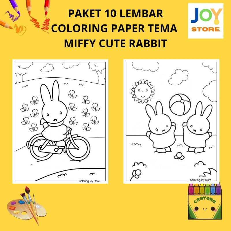 Jual PAKET 10 Lembar Kertas Gambar Mewarnai Tema Miffy Cute Rabbit ...