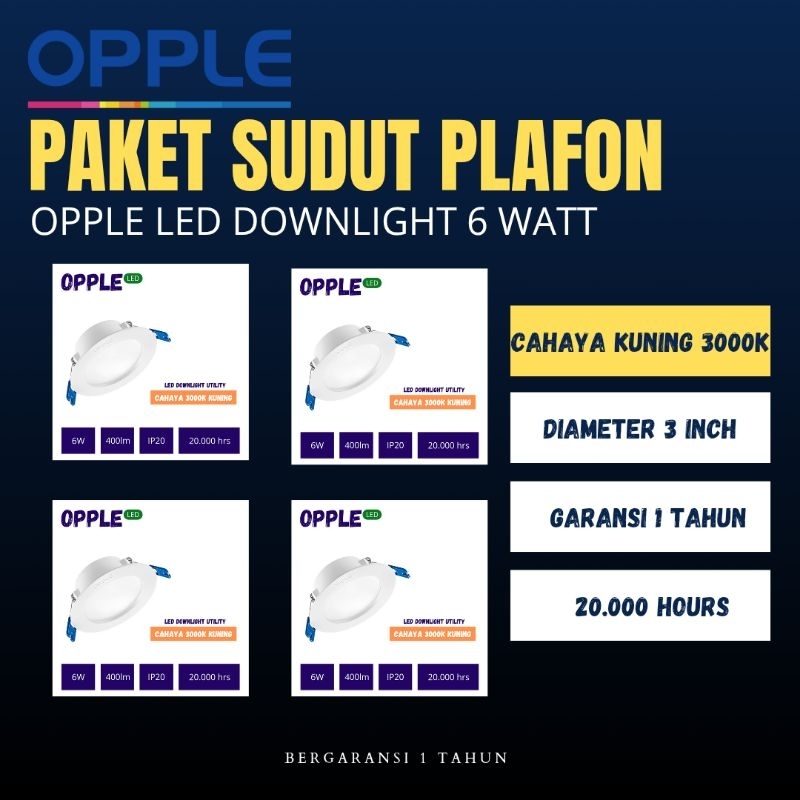 Jual Downlight LED Opple 6W Bergaransi 1 Tahun Paket Sudut Plafon 4pcs | Shopee Indonesia