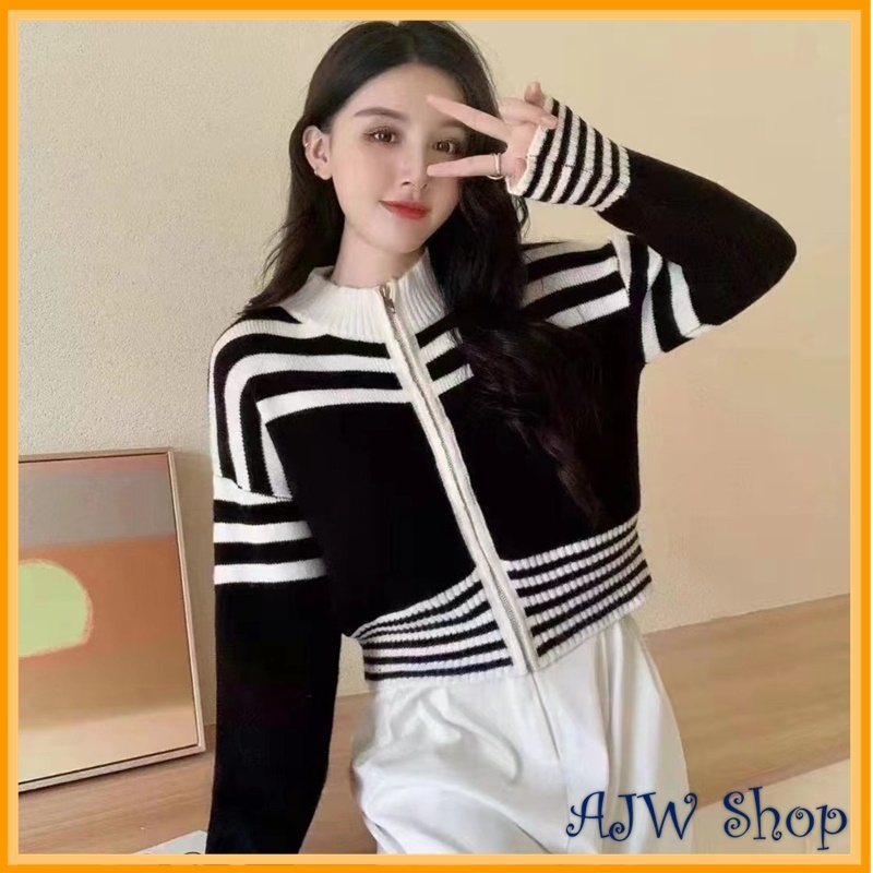 Jual AJW Zipper Crop Knit Import Premium WAW | Vintage Outfit Kekinian Style | Atasan Wanita ...