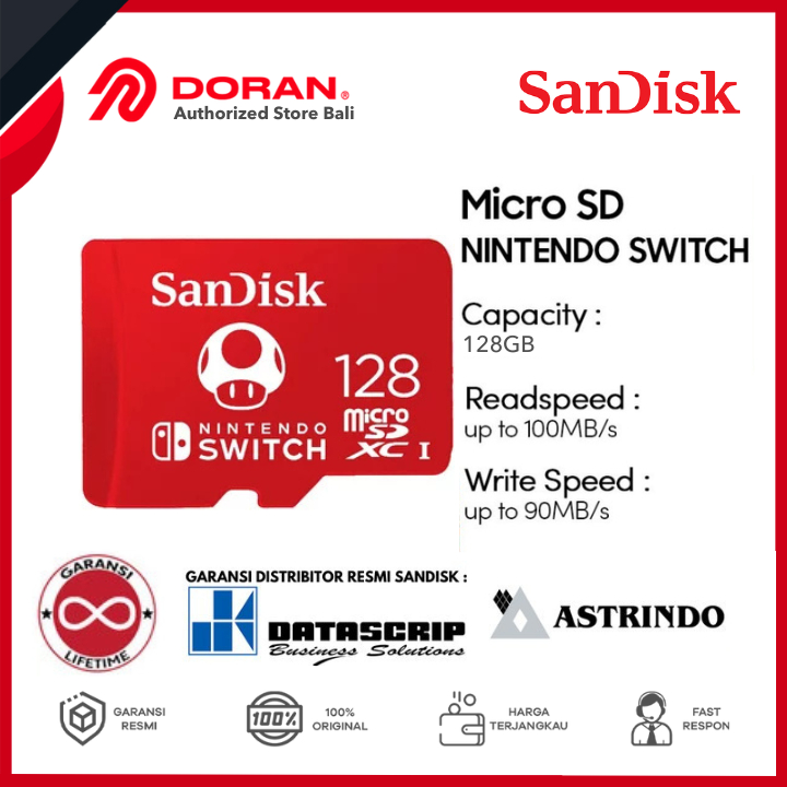 Jual SanDisk Micro SD Nintendo 128GB U3 4K Ultra HD Licensed Memory ...