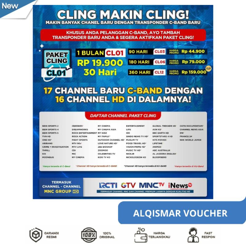 Jual TV VOUCHER Paket Cling 1Bulan Recaiver K-Vision CL01 NEW ...