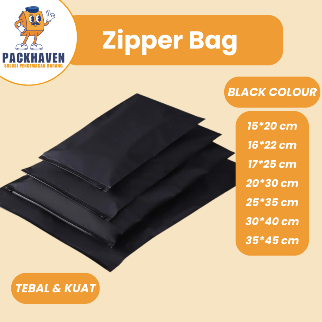 Jual (Premium) Zipper Bag PackHaven Black Hitam Zipper Lock Storage ...