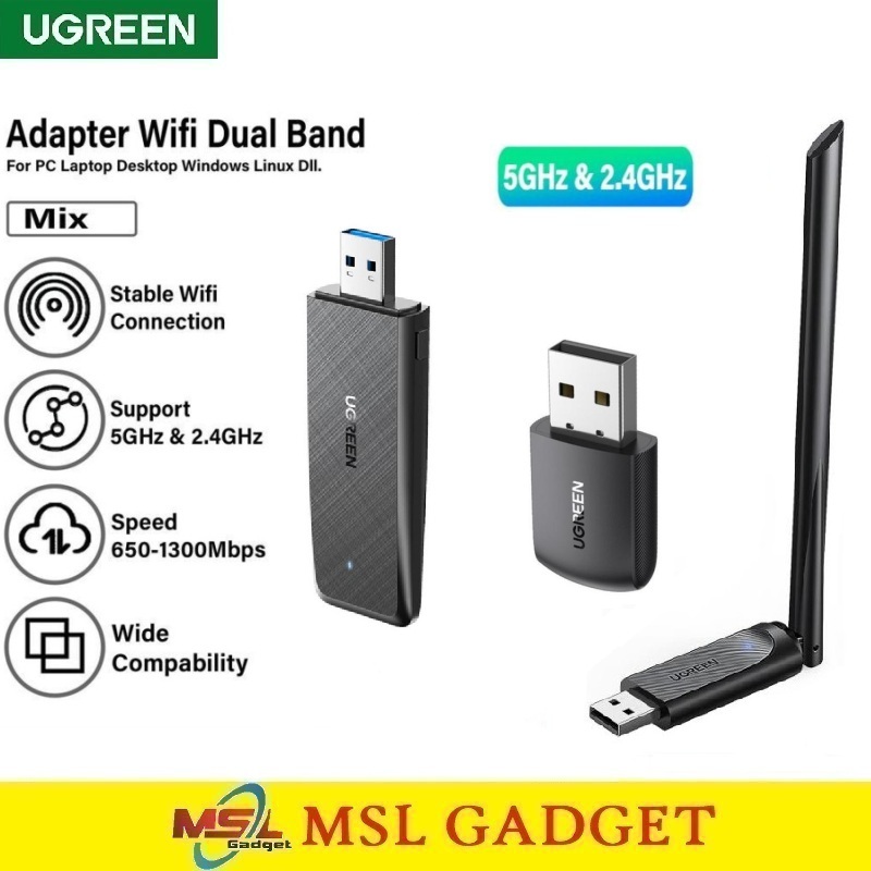 Jual UGREEN Adapter Dongle WiFi Wireless Receiver AC650 AC1300 Dual ...