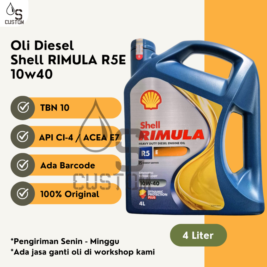 Jual ORIGINAL Shell Rimula R5E 10w40 Synthetic 4L 4 Liter API CI ACEA ...