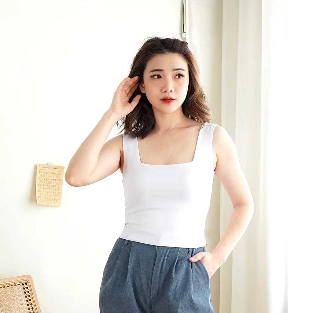 Jual Tangtop Tali Besar Tank Top Wanita Square Jersey Premium 2 Layer ...