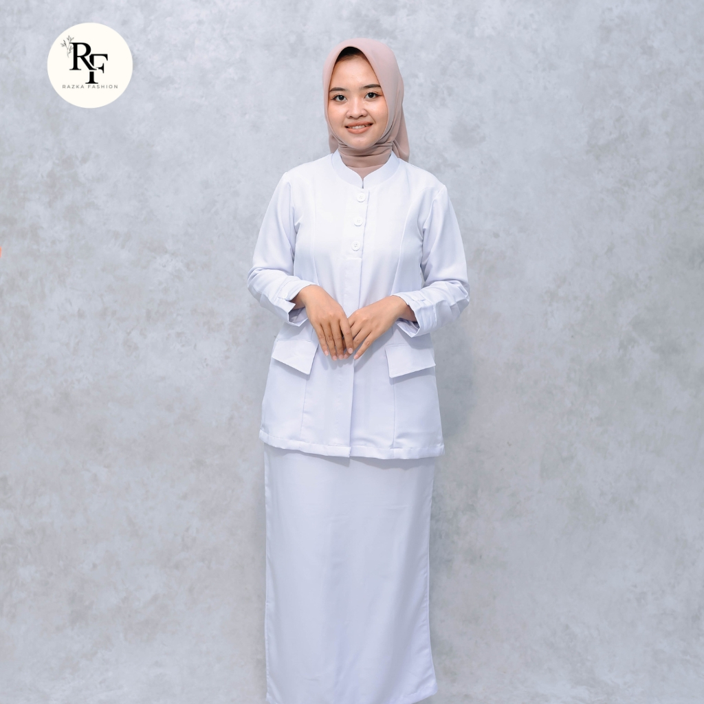 Jual Setelan Seragam Putih Perawat Dinas Wanita Model Saku Bawah ...