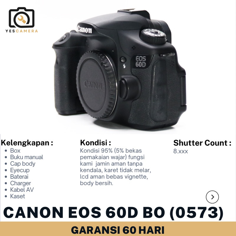 Jual Canon EOS 60D Body Only (Bekas) - 18MP, Full HD - Fullset Box(0573) | Shopee Indonesia