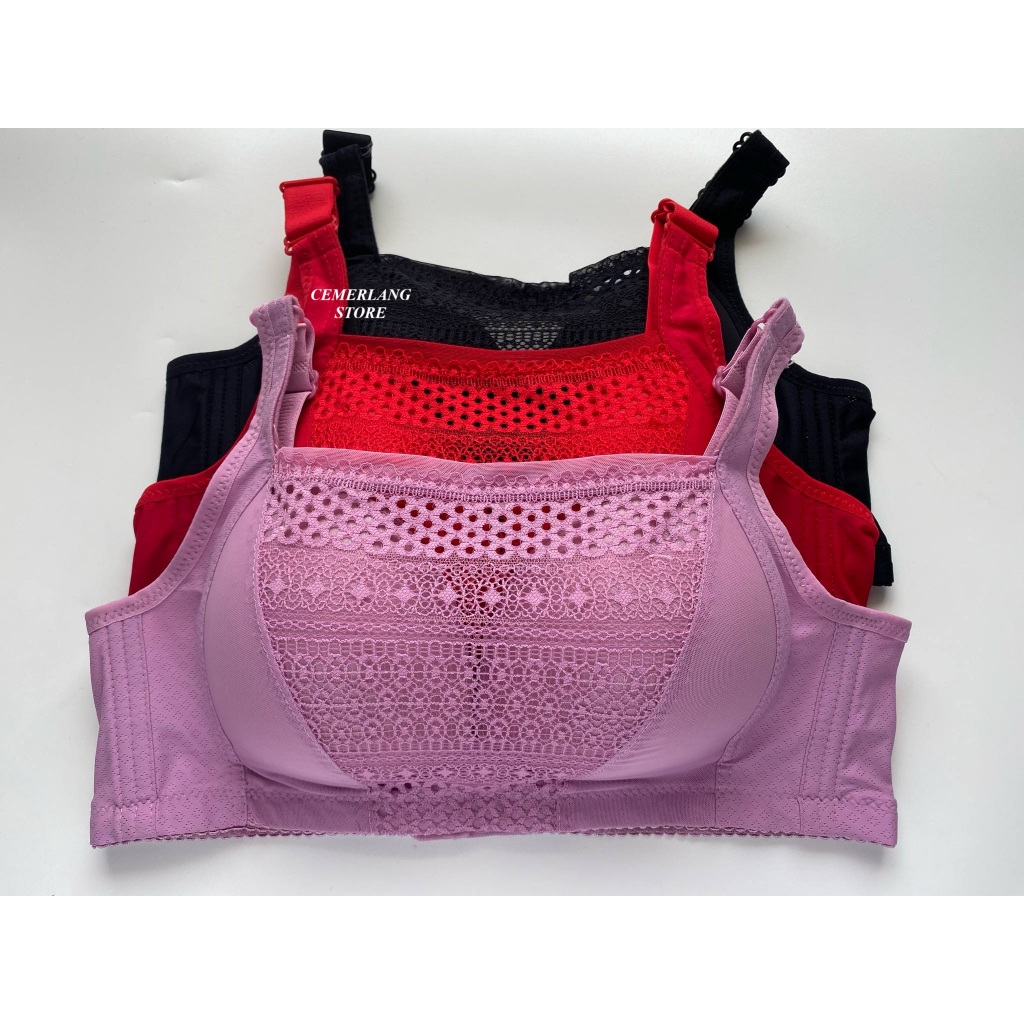 Jual 3 PCS BH BRA Kemben Busa Tanpa Kawat Cup Besar Renda Jaring Cantik ...