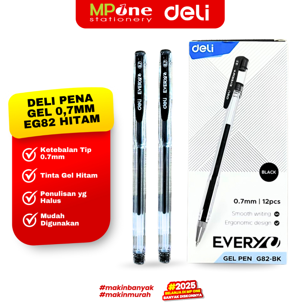 Jual (1 KOTAK) Deli Pena Gel 0.7mm EG28 Tinta Hitam / Pulpen Ballpoint ...