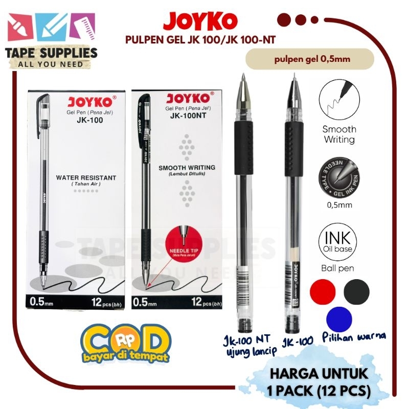Jual (12pcs) Pulpen Gel JOYKO JK-100 / JK-100 NT | Shopee Indonesia