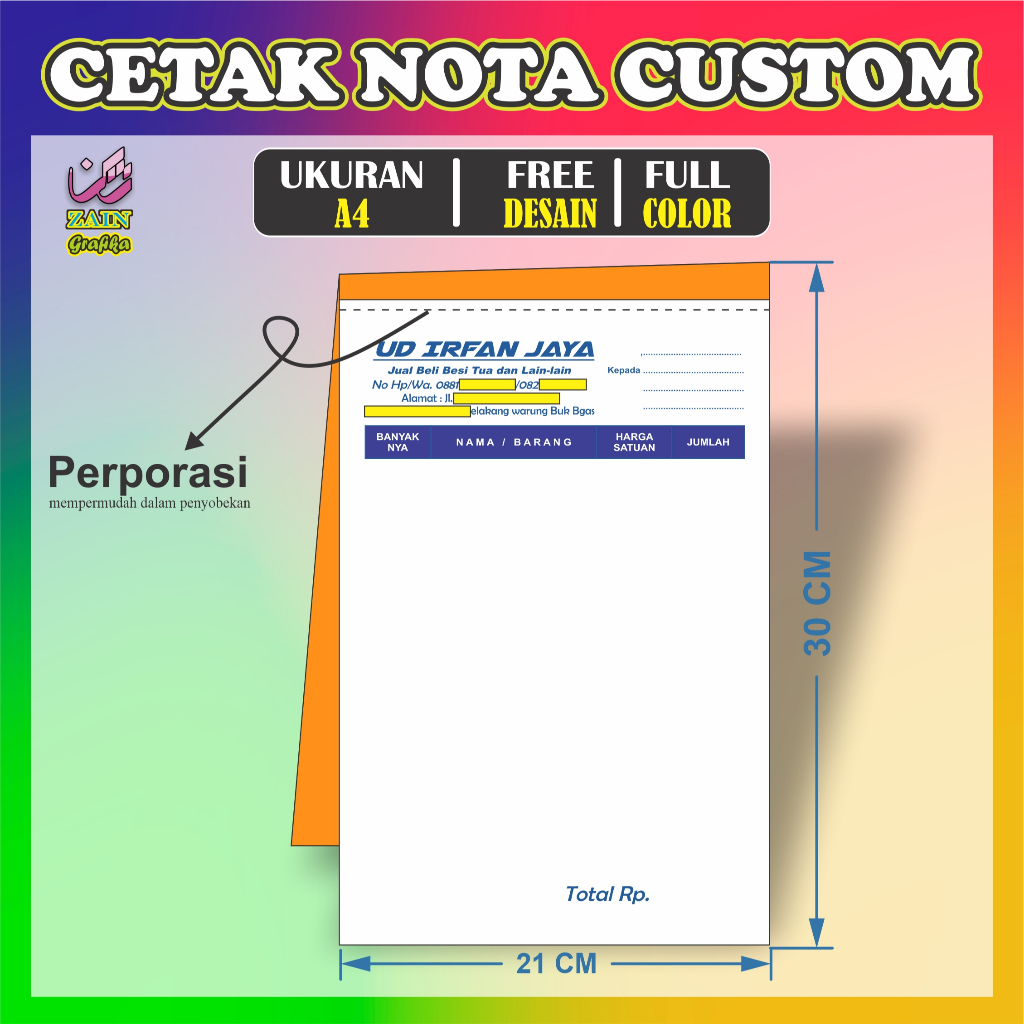 Jual cetak nota ukuran A4 custom desain sesuai keinginan, invoice ...