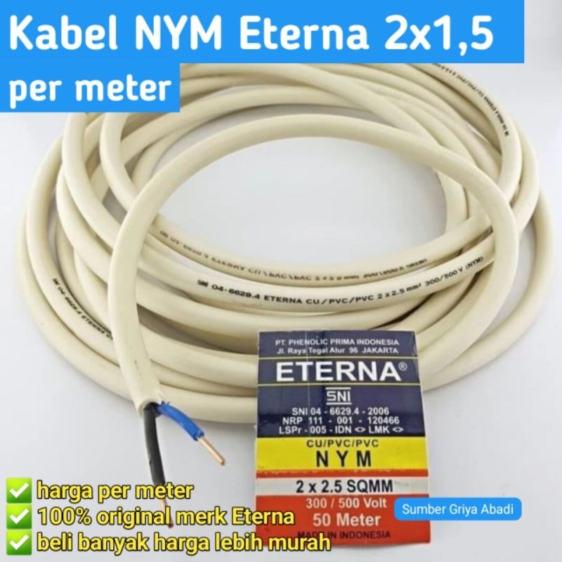 Jual Kabel listrik Eterna NYM 2x1,5 kawat tembaga asli | Shopee Indonesia