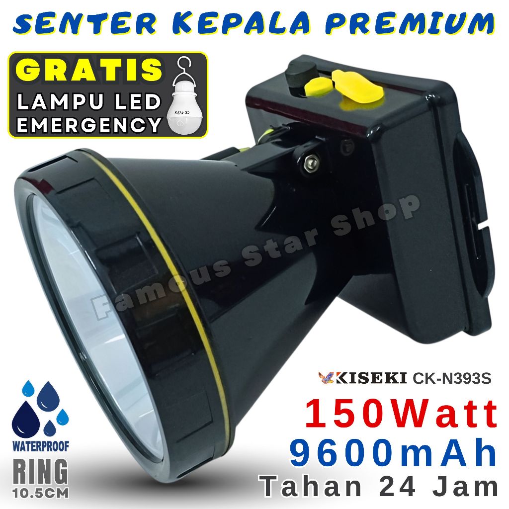 Jual Senter Kepala 150 Watt BONUS Lampu Bohlam LED Emergency | Headlamp ...