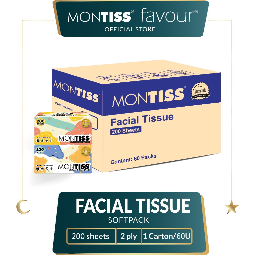 Jual Montiss Facial Tissue 200 Sheets SB 1 Karton (60 Pack) | Shopee ...